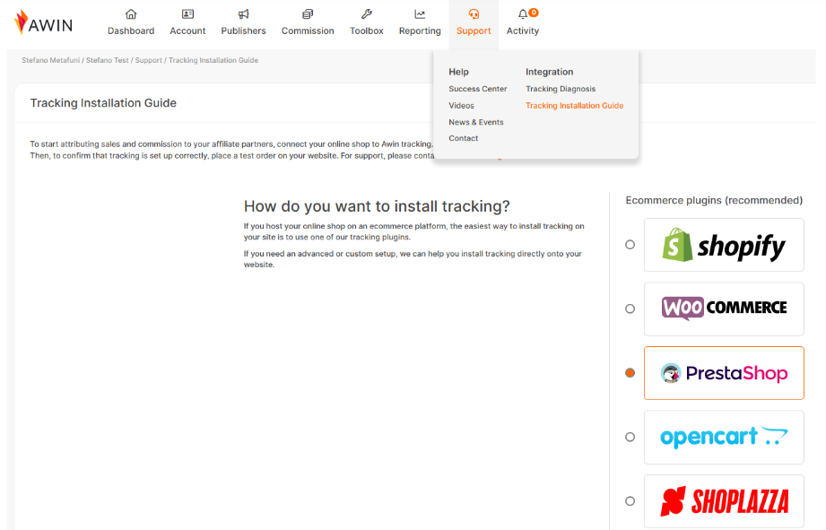 How do I integrate my PrestaShop Store with Awin tracking?